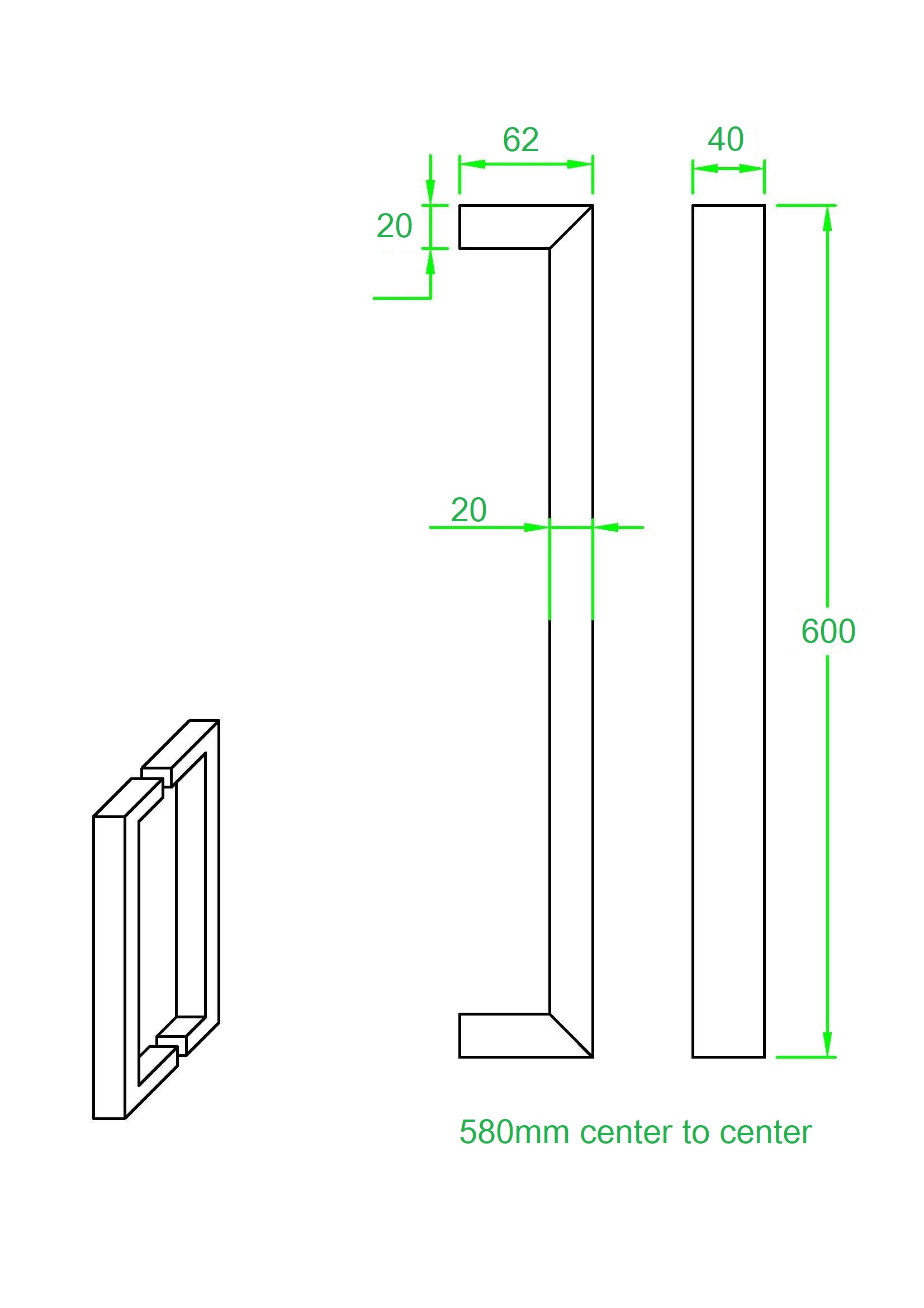 Entrance Door Handles Stainless Steel Rectangle 600mm | Great Grab