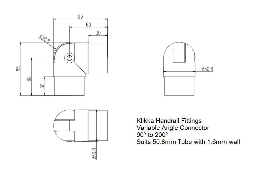Variable joiner 2″ handrail 316 stainless steel flexible | Great Grab