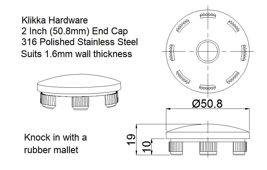 End Cap 2″ Handrail 316 Stainless Steel | Great Grab