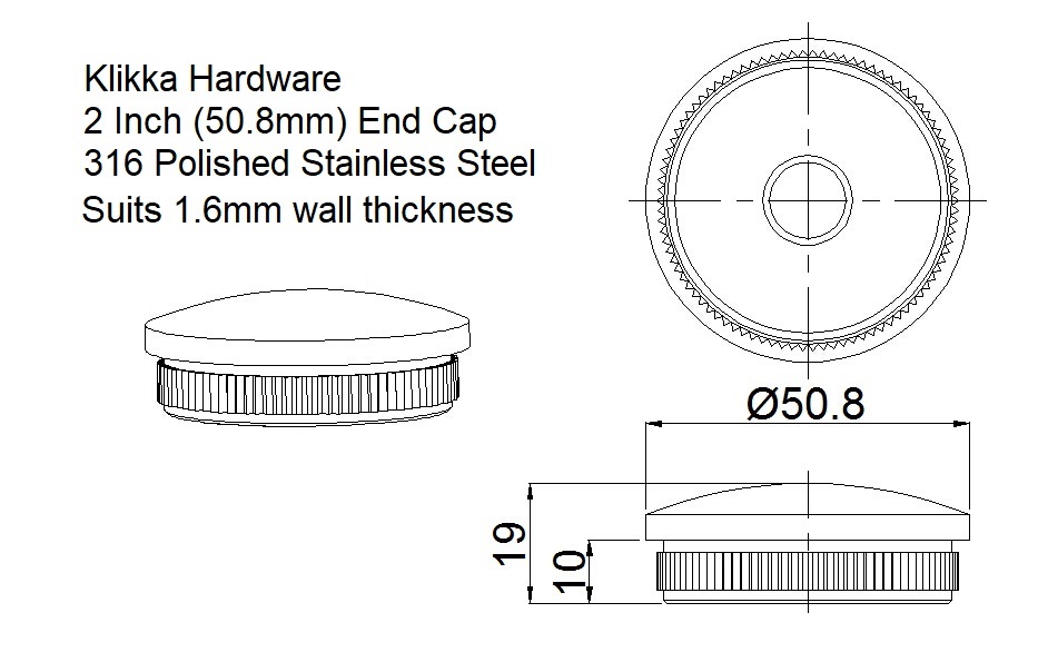 End Cap 2″ Handrail 316 Stainless Steel | Great Grab