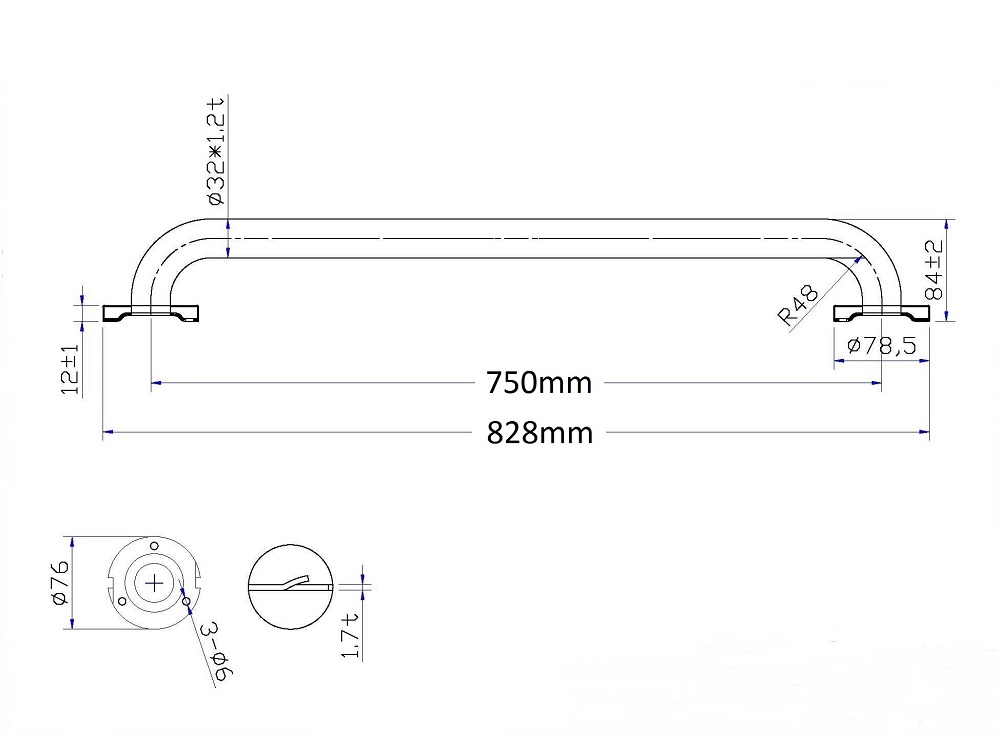 Matte Black Safety Rail Grab Bar 750mm | Great Grab