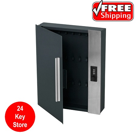 Key Box Grey with Stainless Trim 24 key Combination Lock | Great Grab