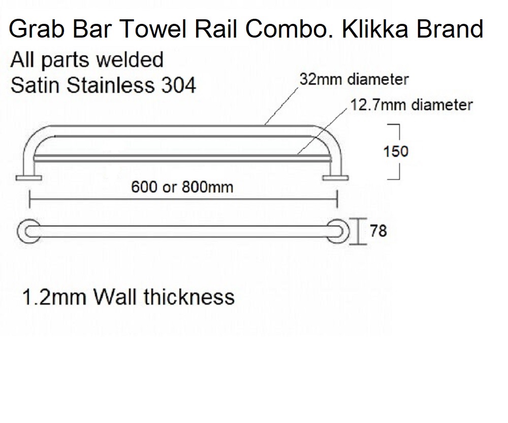 Towel Rail Grab Bar Combo 800mm | Great Grab