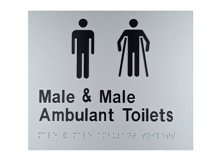 Braille Sign Male and Male Ambulant Toilet Silver | Great Grab