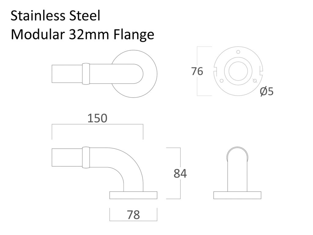 Modular Grab Bar Flange 32mm 304 Stainless Steel | Great Grab